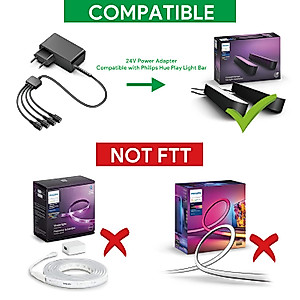 for Philips Hue Power Supply, TAIFU 24V Power Adapter for Philips Hue Play Light Bar 440400980001 440400982931 S020XM2400083 78201 30 U7 78202 7820230U7 7820330U7 7820331U7 7820430U7 LED Power Cord