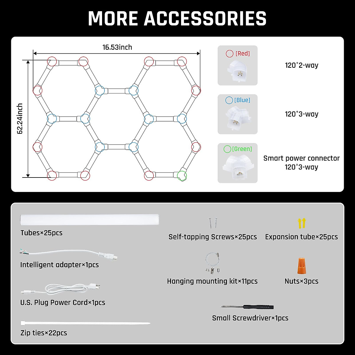 X-Litall Hexagon Garage Light，25 Pack Garage Lights Ceiling Led Hexagon，5000k Daylight White Honeycomb Lights Ceiling for Garage, Gym,Warehouse, Car Detailing Shop, Super Market.