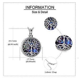 ONEFINITY Urn Necklace for Ashes Sterling Silver Tree of Life Cremation Jewelry for Ashes Round Abalone Shell Memory Jewelry for Women
