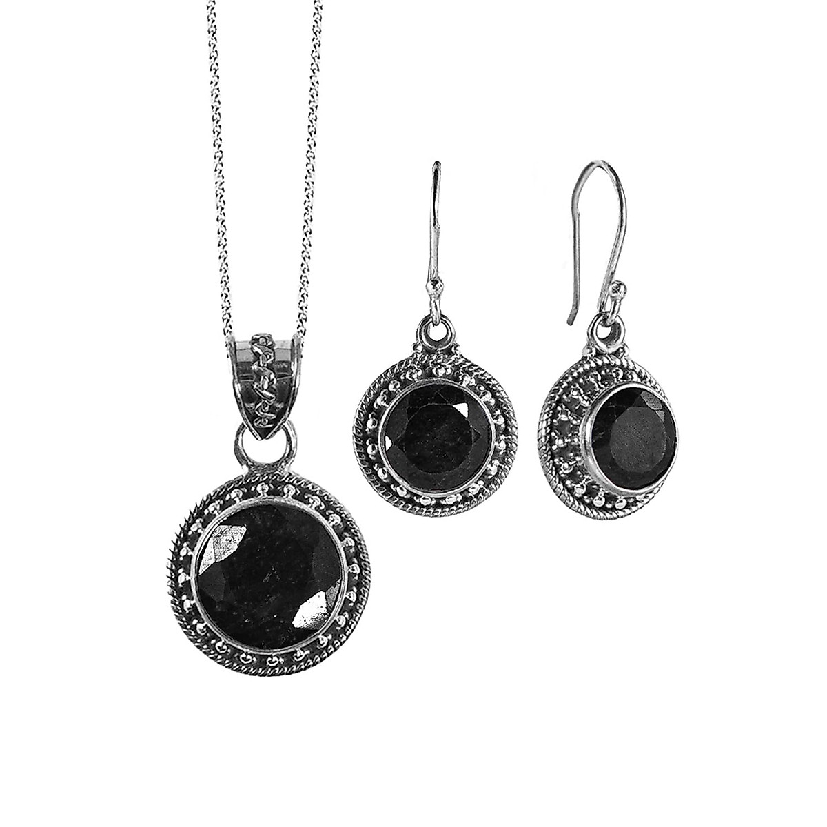 Sivalya AURORA Black Onyx Necklace and Earring Set in Solid Silver - Jewelry Set for Women in 925 Sterling Silver - Natural Teardrop Black Onyx Stones black Gemstone Jewelry- Gift Packaging Included