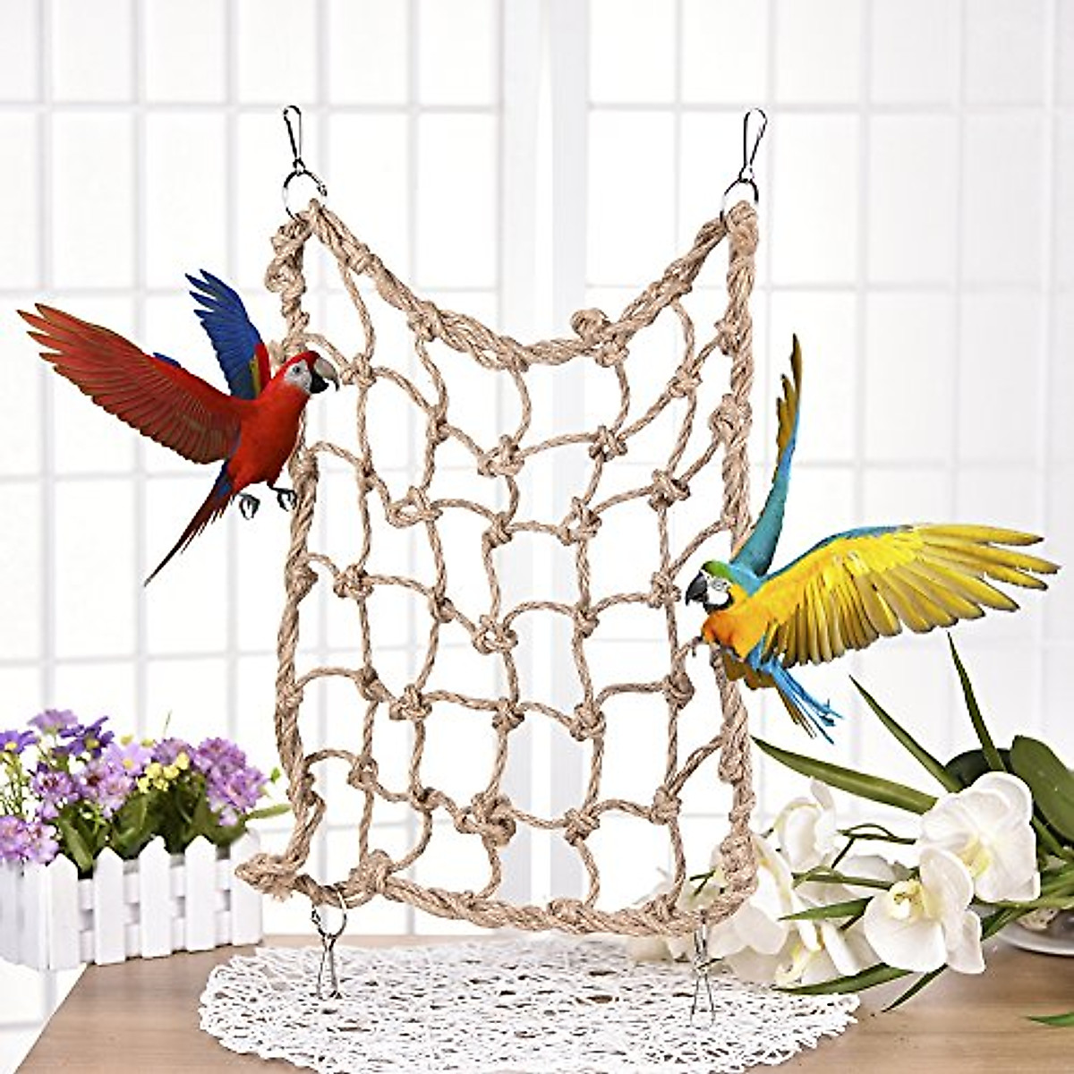 Litewoo Bird Rope Perch Swing Climbing Net Toy Parrot Hammock for Cockatiels Conures Budgie Parakeet Cockatoo Rat Gerbil Chinchilla L