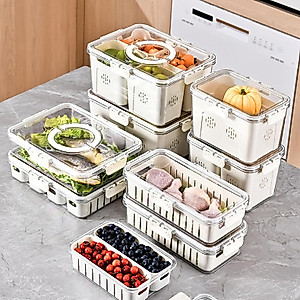 Airtight Fruit Storage Containers for Fridge with Lids, Food Storage Containers with Handle & 4 Removable Colanders, Refrigerator Organizers and Storage for Fresh Fruits, Vegetable Fresh Keeper