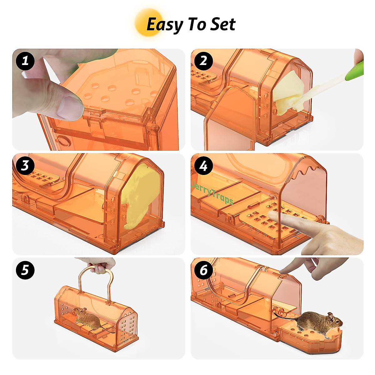 Humane Mouse Trap No Kill,Catch and Release Indoor/Outdoor Mouse Traps for Mice,Easy to Set,Mouse Catcher Quick Effective Reusable and Suitable for Families Yellow(2PCS)