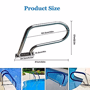 BTZHY Pool Railings, 304 Stainless Steel Handle, Humanized Swimming Pool Handrails w/Screw Accessories for Garden Backyard Pools Easy to Install (1PCS)