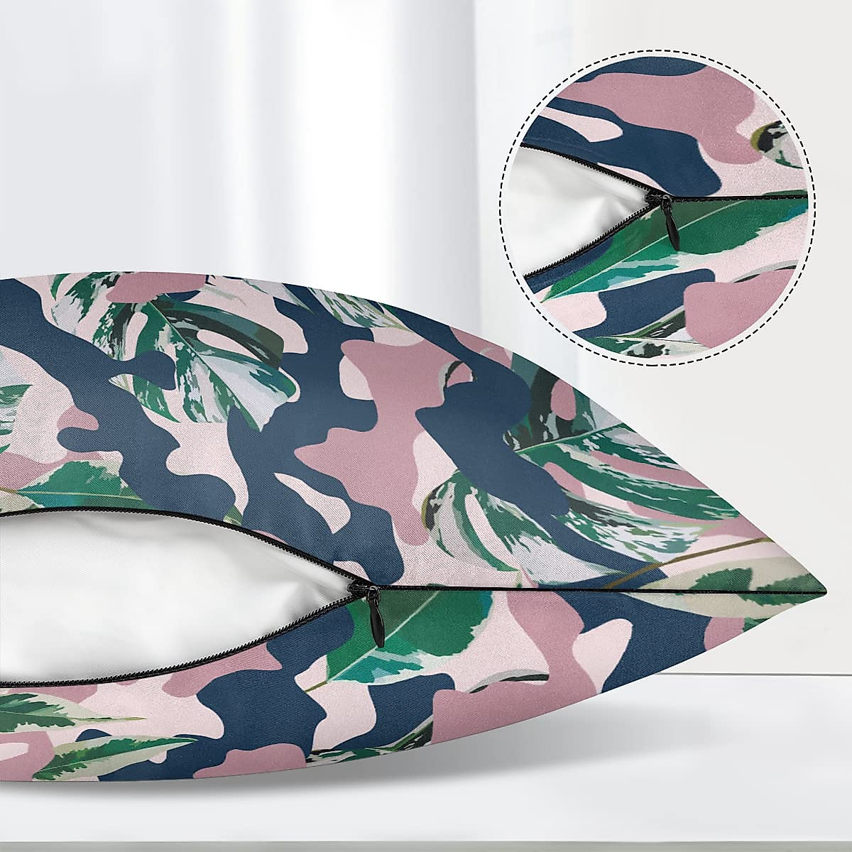 Camouflage Tropical Leaves Satin Body Pillow Pillowcase for Hair and Skin Military Camo Long Body Pillow Case Cover 21x54 Soft Breathable Body Pillow Cases