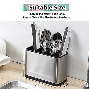 LIBODOUR Silverware Organizer Kitchen Utensil Holder For Counter Stainless Steel Caddy 4 Compartments Organizer Capacity Flatware Spoon Fork Tool Cutlery Holder