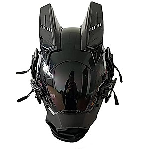 KYEDAY Punk Mask Cosplay for Men, Cosplay Samurai Horns Masks Black Mask Halloween Party Coolplay Gifts