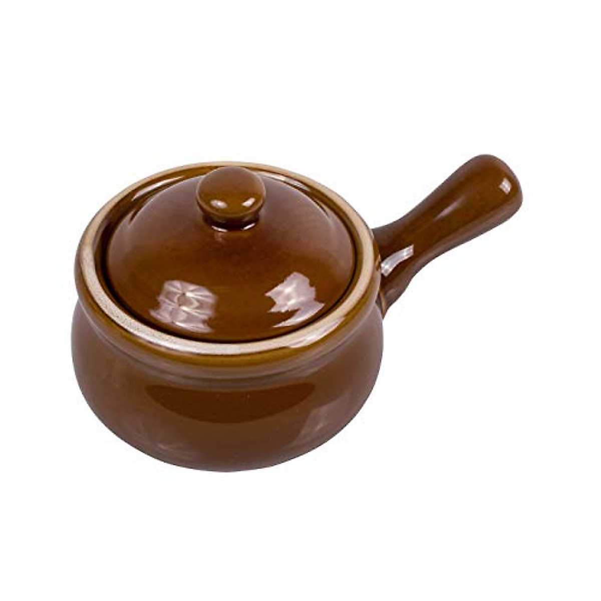 HIC Kitchen French Onion Soup Crock Set with Lids, Set of 4, Brown