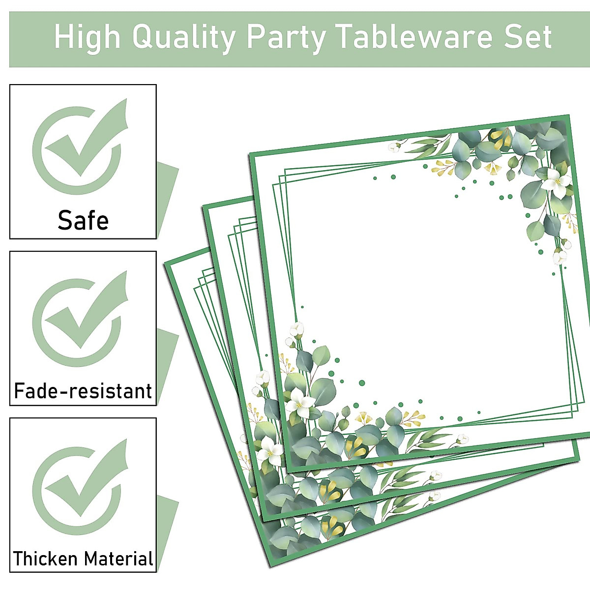 96 Pieces Sage Greenery Party Supplies Tableware Set Eucalyptus Leaf Jungle Theme Party Table Decorations Bridal Baby Shower Safari Birthday Wedding Paper Plates Napkins Forks for 24 Guests