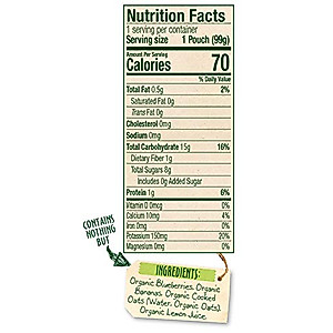 Sprout Organic Baby Food, Stage 2 Pouches, Fruit Veggie & Grain Blend, Blueberry Banana Oatmeal, 3.5 Oz Purees (Pack of 6)