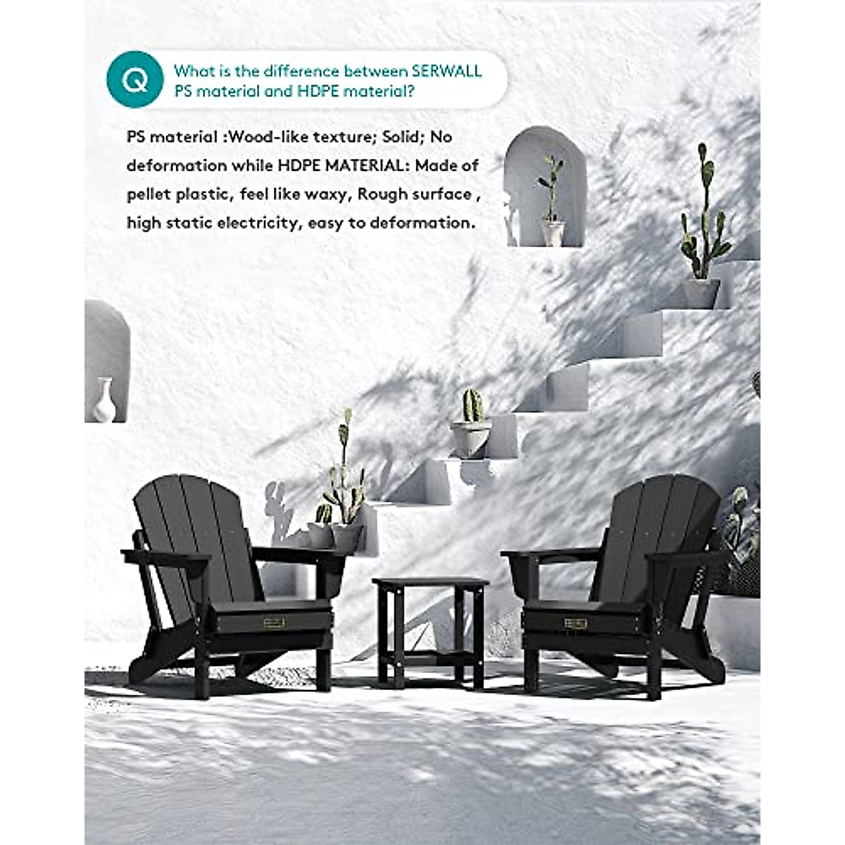 Folding Adirondack Chair Patio Chairs Lawn Chair Outdoor Adirondack Chair Weather Resistant for Patio Deck Garden, Backyard Deck, Fire Pit & Lawn Furniture Lawn Seating- Black