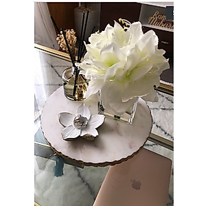 GMRS Home White Marble Board for Meats Breads Charcuterie Round Cutting Serving Board with Gold Foiling - 12 Inch