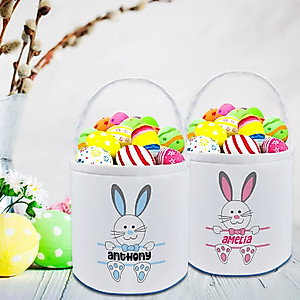Personalized Easter Basket with Name for Girls Boys Kids, Custom Easter Buny Basket Gift Bags for Easter Eggs Hunt
