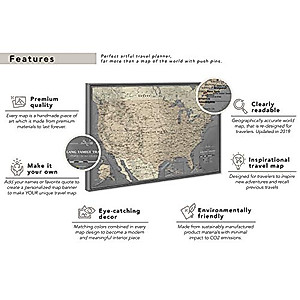 United States Travel Map Pin Board | National Park Push Pin Map | USA Wall Map on Canvas | Detailed Cartography (35 x 24)