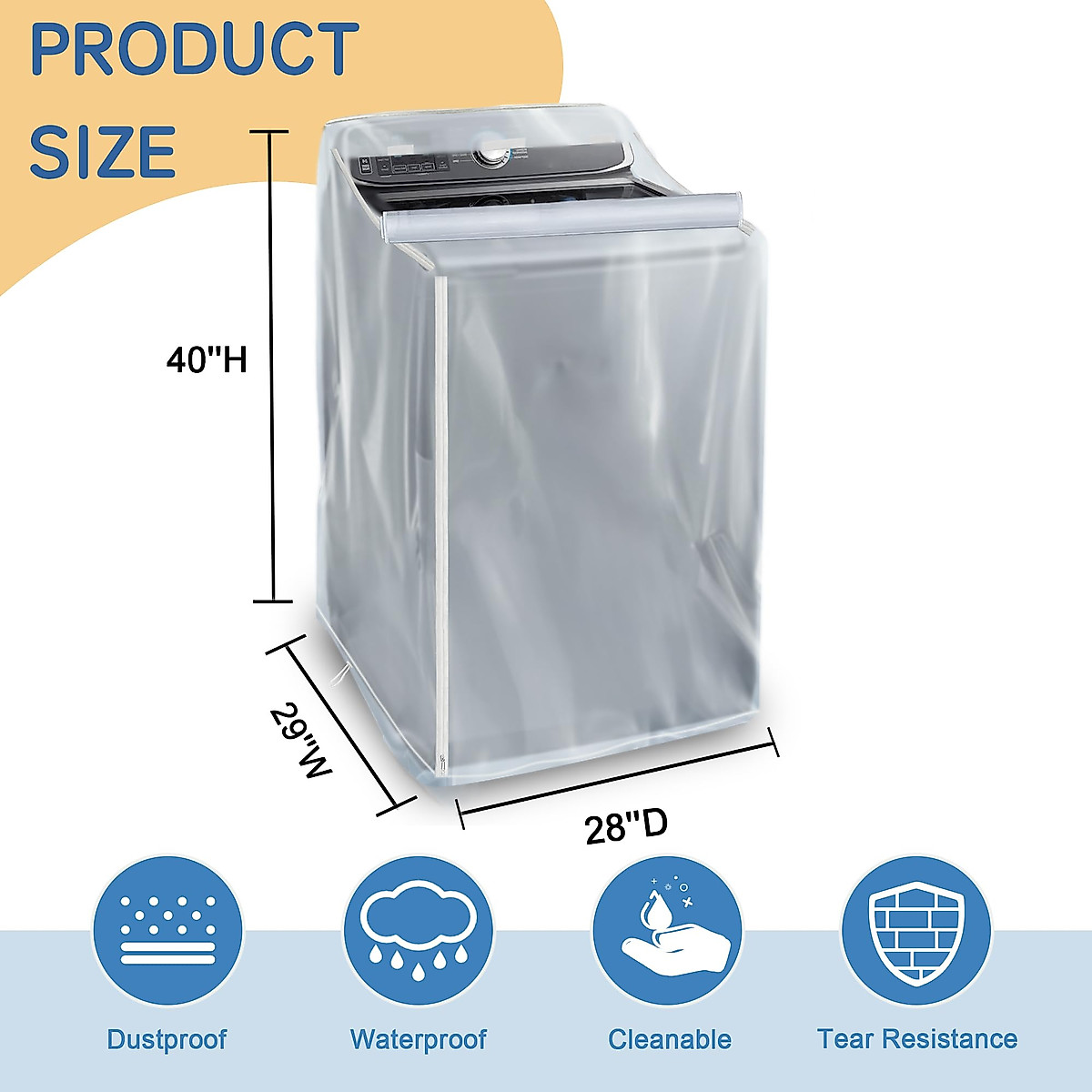 IndigoTempest9 Washer and Dryer Covers - Washing Machine Cover for Top Load and Front Load - Waterproof and Dustproof with Smooth Zipper - 29 x 28 x 43 Inches (Frosted)