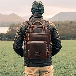 S-ZONE Vintage Genuine Leather Backpack Purse for Women Men Rucksack Travel Daypack with Luggage Sleeve