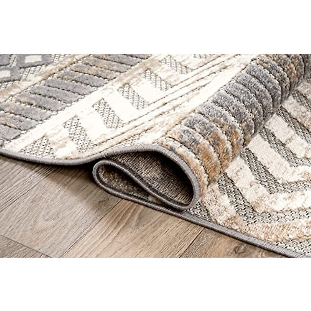 Rugshop Distressed Geometric Indoor/Outdoor Area Rug 5' x 7' Beige