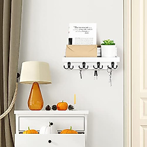 GerayMer Key Holder for Wall, Rustic Key and Mail Holder for Wall, Wood Hanging Key Holder with 4 Double Hooks, Key Rack Mail Organizer for Wall, Wall Organizer Key Hooks for Entryway Hallway