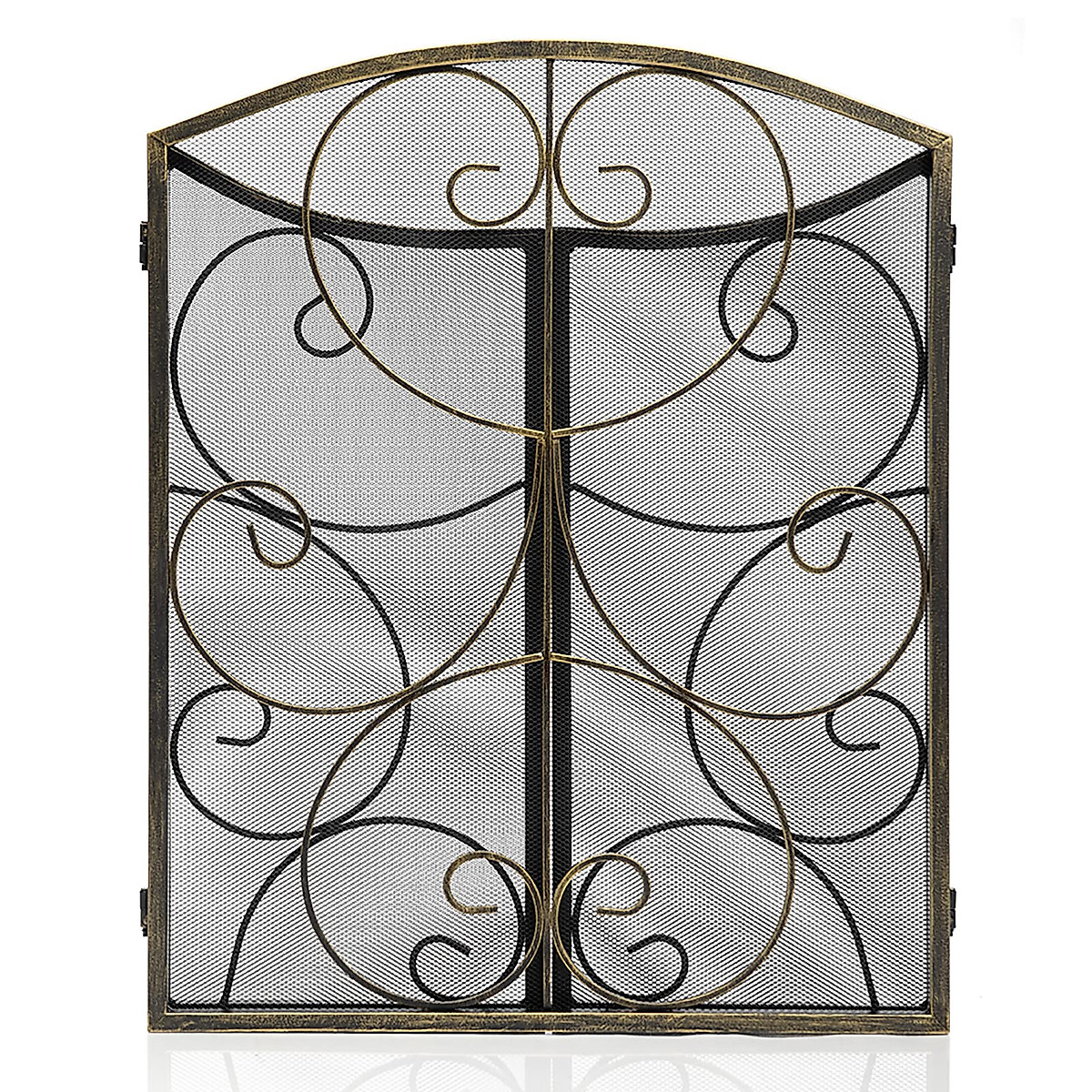 DOEWORKS 3 Panel Heavy Duty Fireplace Screen Safety Fire Place Fence Spark Guard Cover Bronze