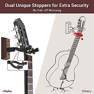 Ohuhu Guitar Wall Mount Hanger Walnut 2-Pack, Guitar Hanger Wall Hook Holder Stand for Bass Electric Acoustic Guitar Ukulele