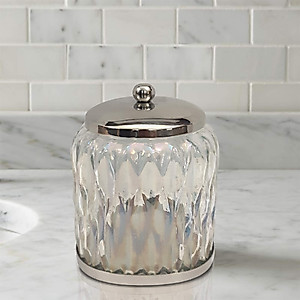 nu steel GLA330-1 Glacier Q tip Holder, Bathroom Vanity Glass Storage Organiser Canister, Apothecary Jar Swabs, Round Cotton Balls, Rainbow Lustre Finish