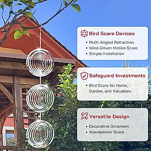 Bird Deterrents for Outside, Reflective 3D Stainless Steel Wind Spinners, Garden Decor, Bird Scare Devices to Keep Woodpeckers, Pigeons Away from Your House, Patio, Orchards