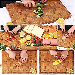 MC69 20 Pieces German Knives Block Set with Built-in Sharpener + MCW12 Bamboo Cutting Board(Large, 17"x12"x1")