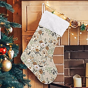 Kigai Christmas Stockings Retro Floral Pattern Large Candy Stockings Stuffers Kids Cute Xmas Sock Decorations 1PC for Home Holiday Party 12" x18"