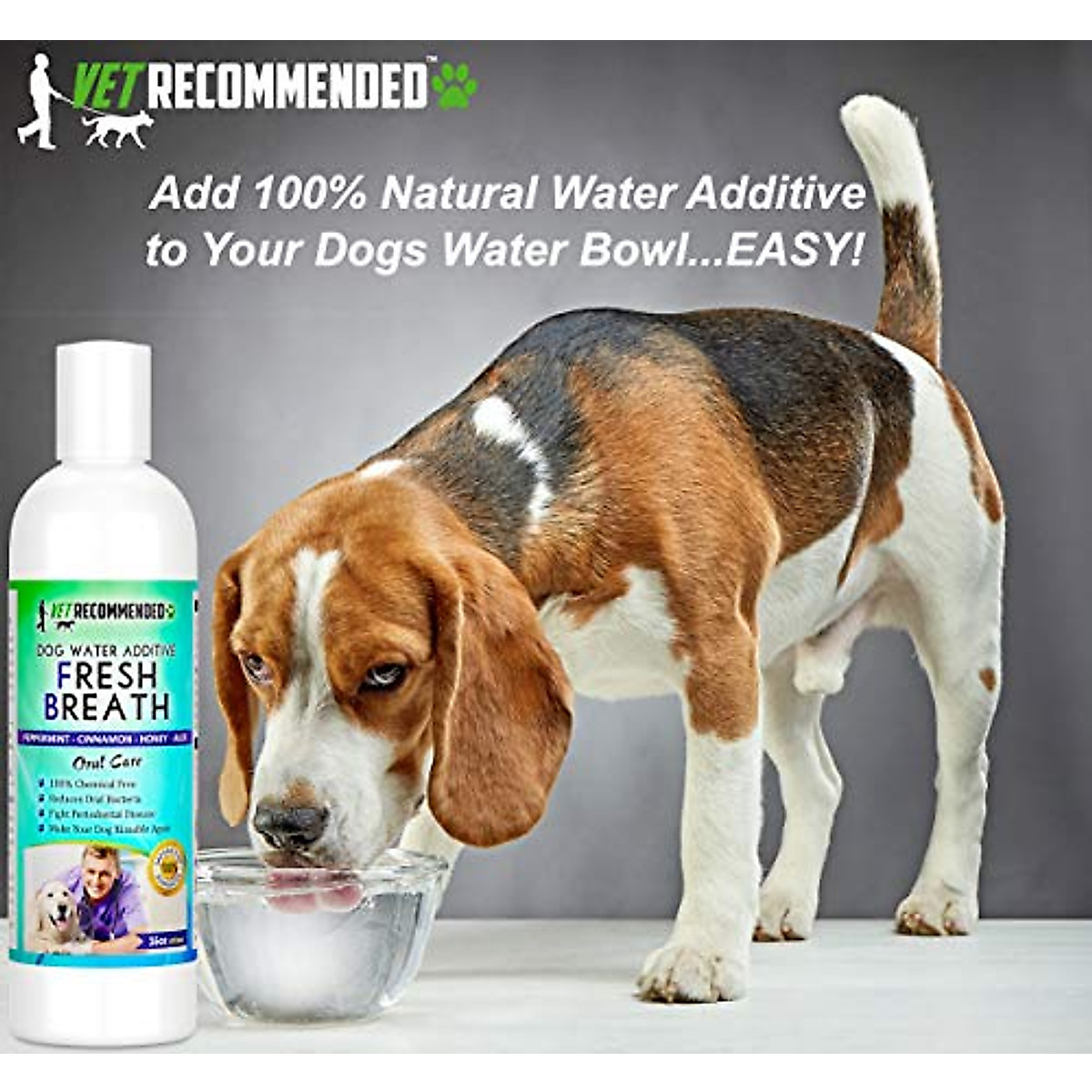 Vet Recommended Dog Breath Freshener Water Additive for Pet Dental Care - All Natural - Works to Solve The Cause of Bad Dog Breath. Add to Pet's Drinking Water - Made in USA (16oz/473ml)