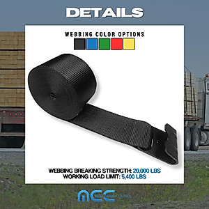 4" x 30' Heavy Duty Winch Straps w/Flat Hook - Pack of 10 | Black Tie Downs for Flat Bed, Truck, Farm, Utility Trailers (5400 LBS WLL)
