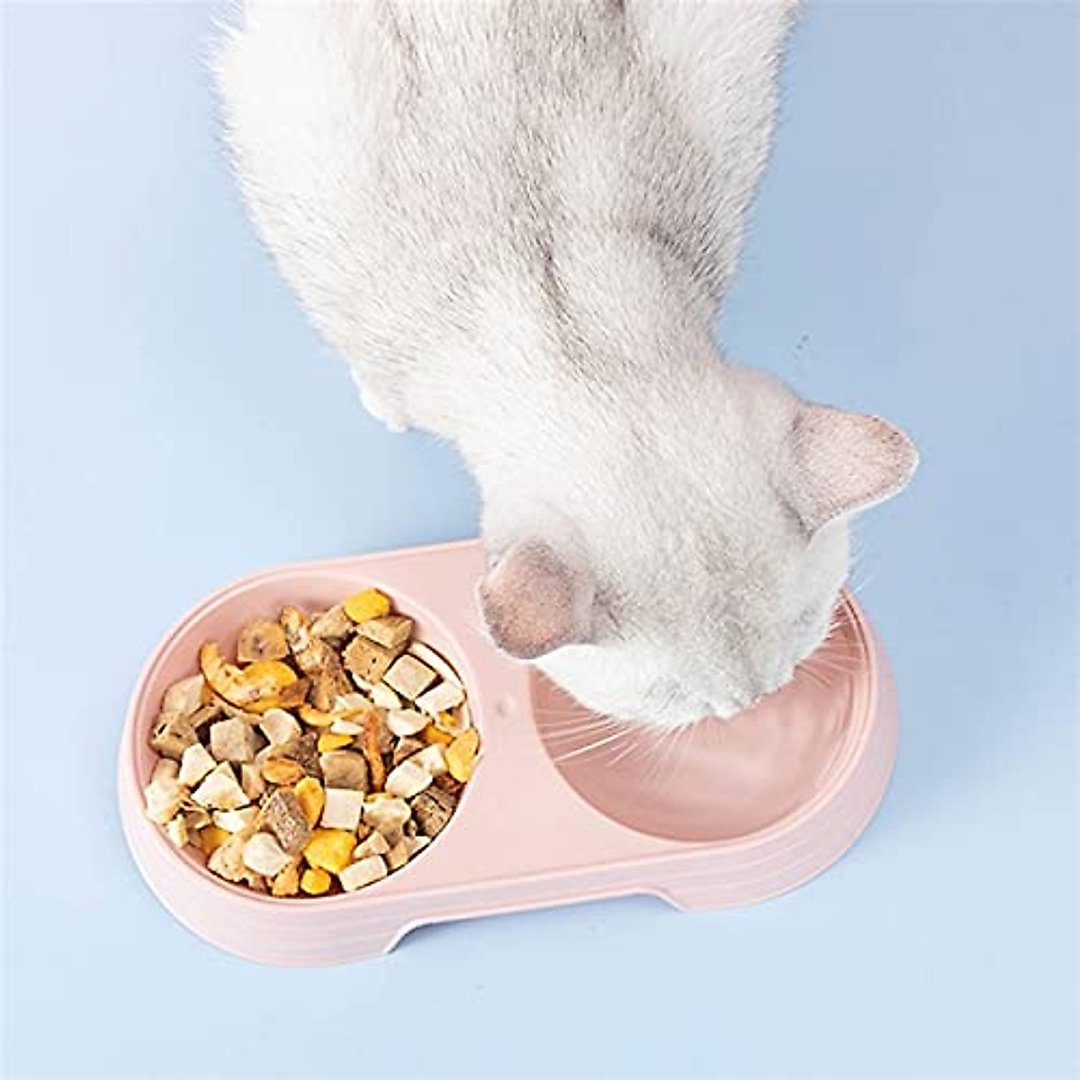 FUUIE Bowls for Food and Water Double Bowl for Household Pets, Suitable for Cats and Dogs, with Rounded Curves, Simple to Clean, Durable and Anti-Drop (Color : Blue)