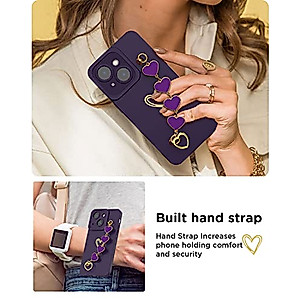 AICase iPhone 14 Plus Case for Women with Full Camera Lens Protection and Hand Strip Loop, Silicone Heart Girly Cute Side Soft Slim Shockproof Protective Cover for iPhone 14 Plus 6.7 inch_Purple