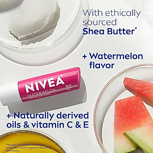 NIVEA Watermelon Lip Care, Tinted Lip Balm Pack with Shea Butter, Nourishing Oils and Vitamin C & E, 3-in-1 Moisture, Repair and Color, 0.17 Oz Stick, Pack of 4