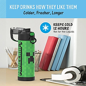THERMOS FUNTAINER 16 Ounce Stainless Steel Vacuum Insulated Bottle with Wide Spout Lid, MINECRAFT