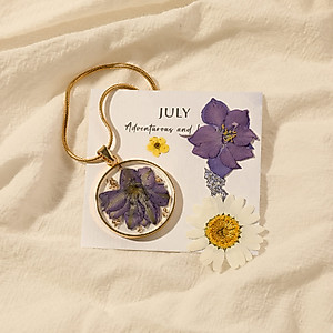 MOLUONAQI Handmade Pressed Flower Pendant Necklace-Birth Flower Women Necklaces, Cute Necklaces, Jonquil Pressed Wildflower Necklace| March Birth Flower Necklace