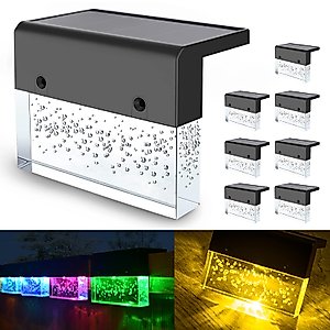 LETRY Solar Deck Lights 8 Pack, Solar Step Lights Outdoor, Warm White/Color Changing Color Glow Solar Fence Light for Patio Garden Yard