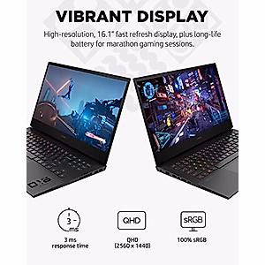 HP OMEN Laptop 16, NVIDIA GeForce RTX 3070, 12th Gen Intel Core i7-12700H, 16 GB RAM, 512 GB SSD, Quad HD IPS Display, Windows 11 Home, RGB Backlit Keyboard, Enhanced Thermals (16-b1020nr, 2022)