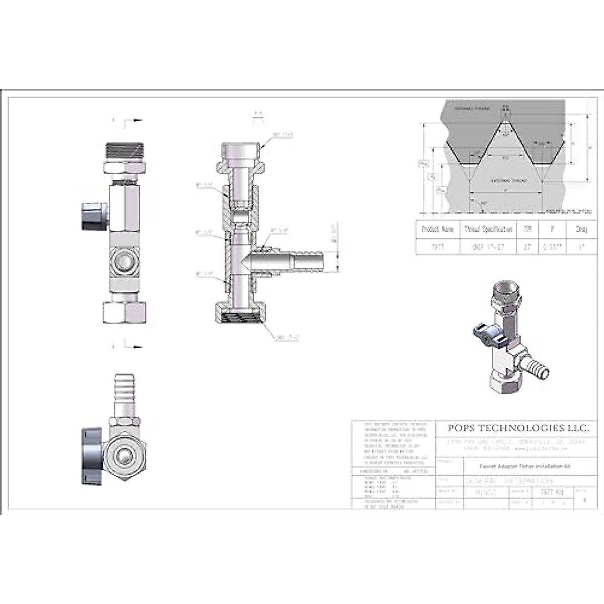 Faucet Adapter Fisher installation kit, 7977KIT