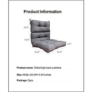 BOSSIMA Outdoor Patio High Back Lawn Chair Cushions Tufted Square Corner, Set of 2,Charcoal Grey