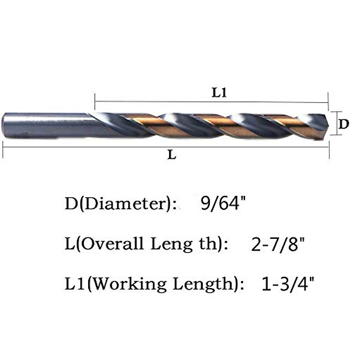 24PCS, 9/64" Black and Gold Twist Drill Bits
