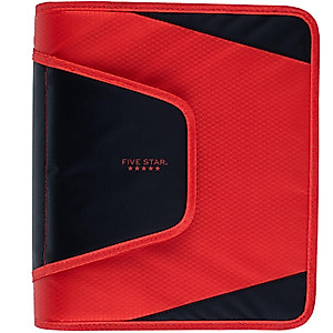 Five Star Zipper Binder, 1-1/2 Inch 3-Ring Binder for School, 3 Pocket Expanding File, 500 Sheet Capacity, Red (72206)