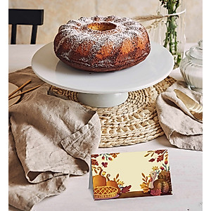 Fall Thanksgiving Table Place Card, 25 Pcs Tent Style Cards Set with Pumpkin and Maple Leaf, Editable Name Cards for Table Seating, Scored for Easy Folding, Food Lables for Autumn Party (05)