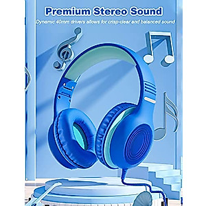 Kids Headphones with Microphone for School, Wired Over Ear Headphones with 85/94dB Safe Volume Limited, Audio Share Port, 3.5mm Jack Foldable Toddler Headphones for Tablet/PC/Phones