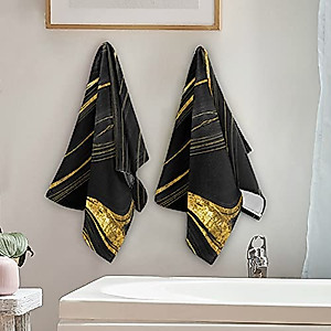 Jucciaco Black Marble Hand Towel for Bathroom Kitchen, Absorbent Modern Black and Gold Marble Bath Hand Towels Decorative, Soft Polyester Cotton Towels for Hand, 28x14 inches, Set of 2