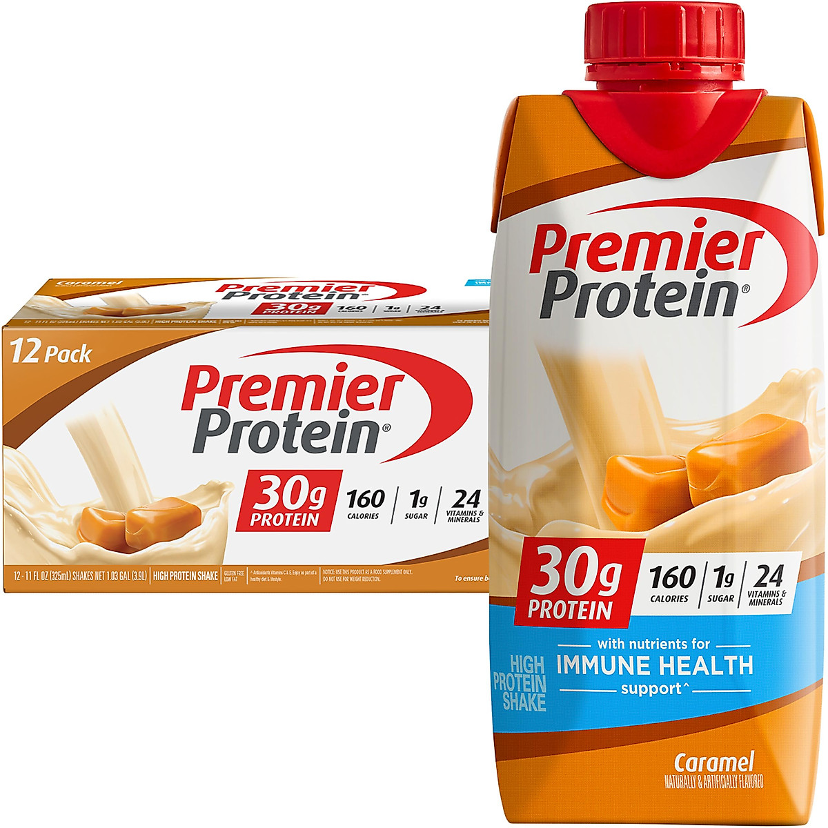 Premier Protein Protein Shake, Caramel, 30g Protein, 1g Sugar, 11 fl oz Pack of 12
