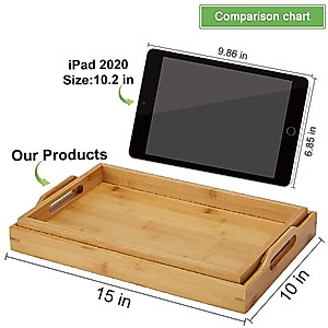 AMONE Serving Tray with Handles，Bamboo Wooden Tray Great for Dinner Trays, Tea Tray, Bar Tray, Breakfast Tray, or Any Food Tray - Good for Parties and Outdoors (2Pack)