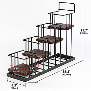 J JACKCUBE DESIGN Syrup Bottle Holder Rack, Rustic Wood and Metal Wire 4 Tier Syrup, Wine, Dressing Bottle Countertop Display Storage Stand for Kitchen Coffee Bar- MK816A