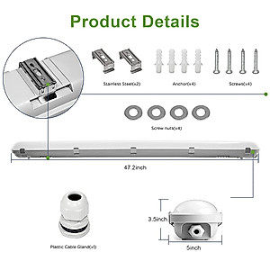 LED Flying Direct 4FT LED Vapor Tight Lights, 40W-50W-60W Selectable, 3000K-4000K-5000K Tunable, IP66 Waterproof LED Shop Light for t for Car Wash, Garage, Walk-in Freezer, 100-277V ETL Listed