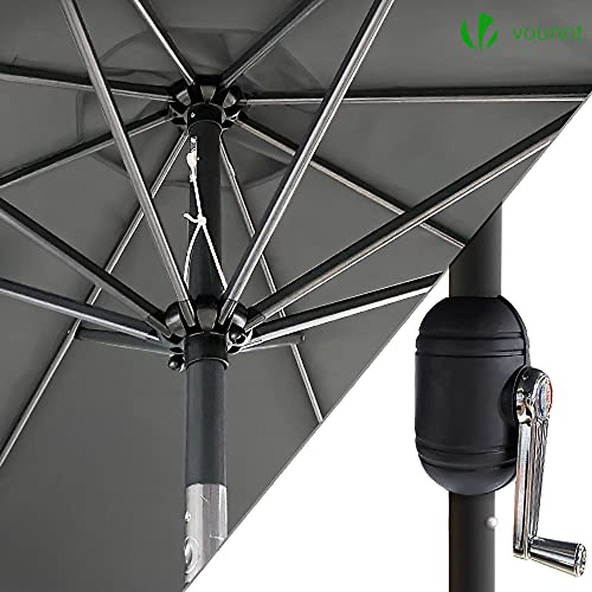 VOUNOT 9 FT Patio Umbrella Outdoor Garden Parasol Table Tilting Patio Parasol Umbrella, with Crank Handle, Protective Cover, 8 Sturdy Ribs, Gray
