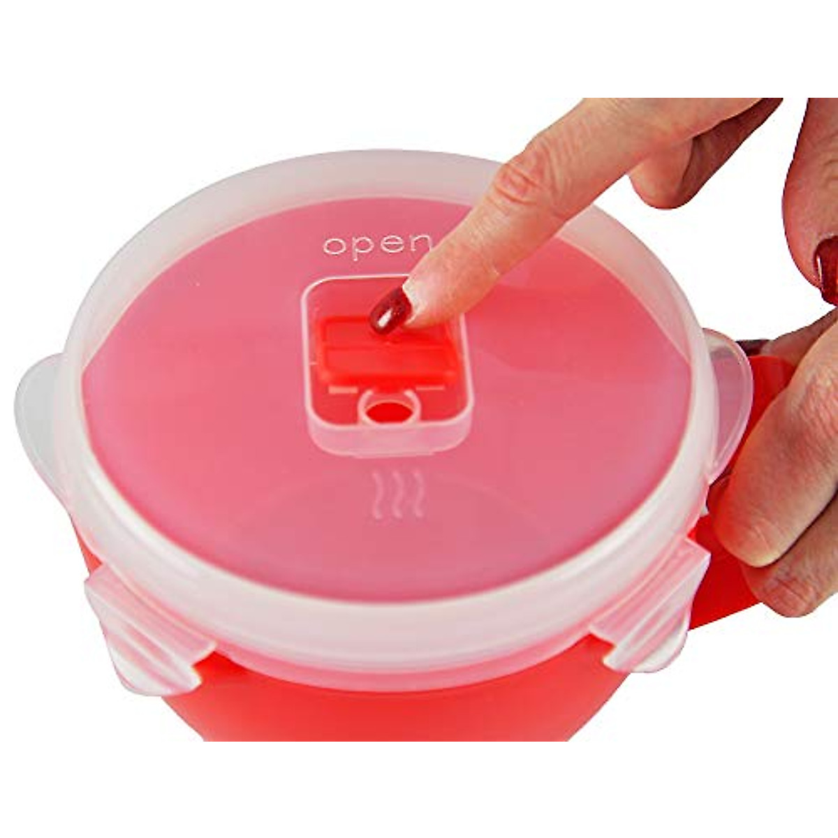 Home-X Microwave Soup Mugs with Lid- Set of 2, Microwave Soup Bowls with Handle and Vented Lid, BPA Free Dishwasher Safe, 32oz Capacity, Set of 2, 7 ¼" L x 5" W x 4" H, Red